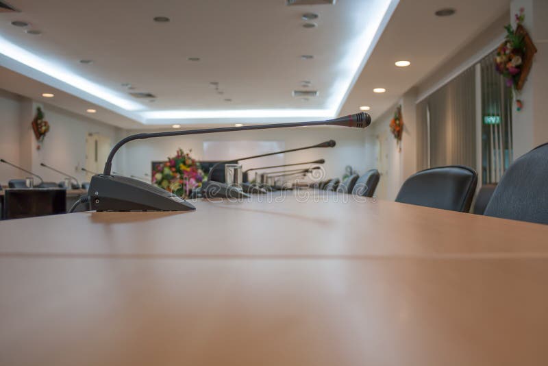 Microphone in Conference Room Stock Photo - Image of conference, party ...