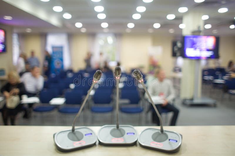 Microphone in Conference Room. Stock Photo - Image of auditorium ...