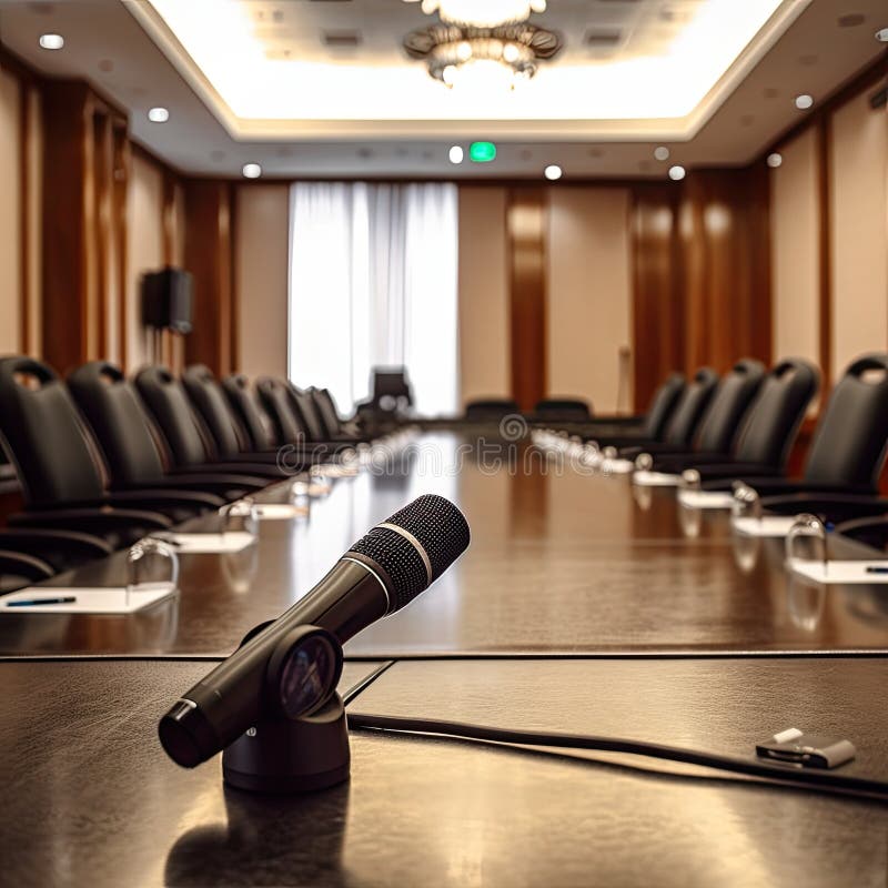 Microphone at Conference Table in Meeting Room,AI Generated Stock ...