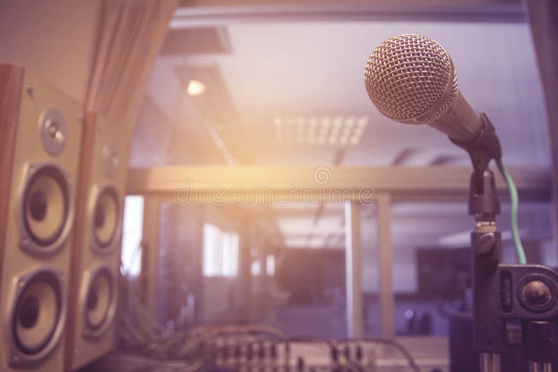The Microphone in the Control Room. Stock Photo - Image of companies ...