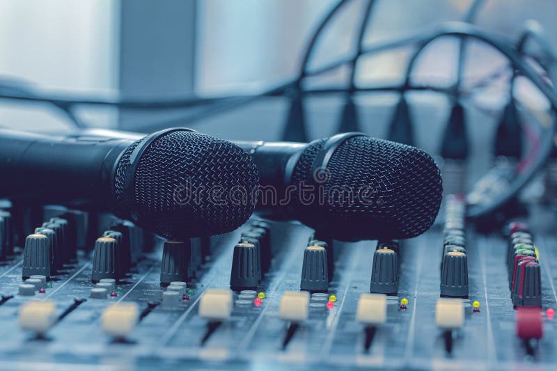The Microphone in the Control Room Audio Systems Stock Illustration ...