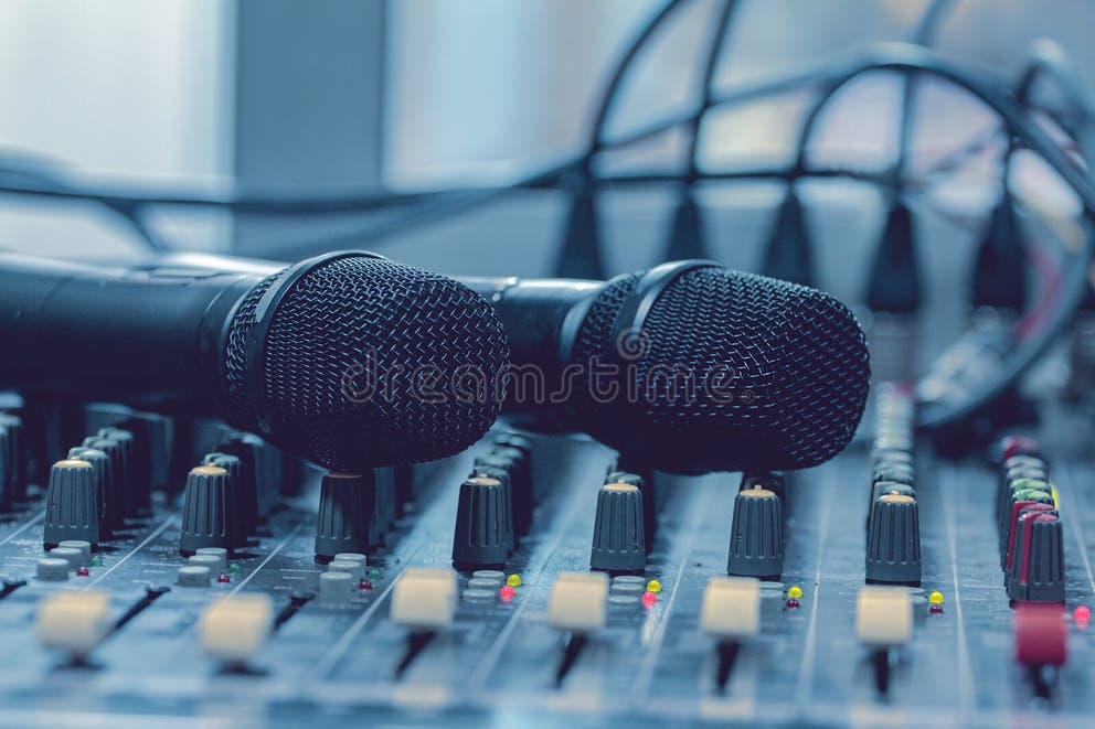 The Microphone in the Control Room Audio Systems Stock Illustration ...