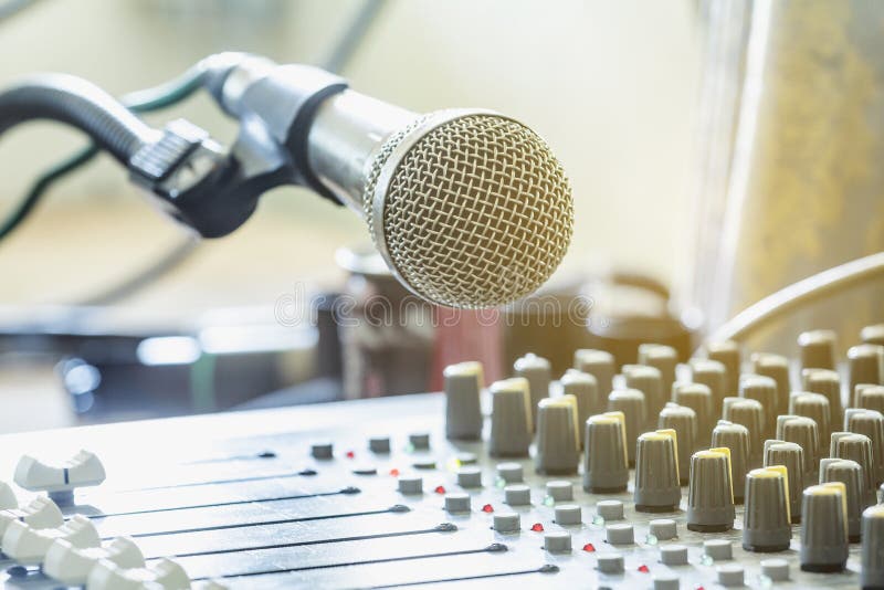 The Microphone in the Control Room Sound System Stock Image - Image of ...