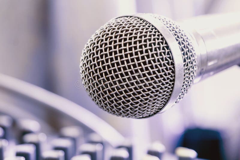 The Microphone in the Control Room Sound System Stock Image - Image of ...