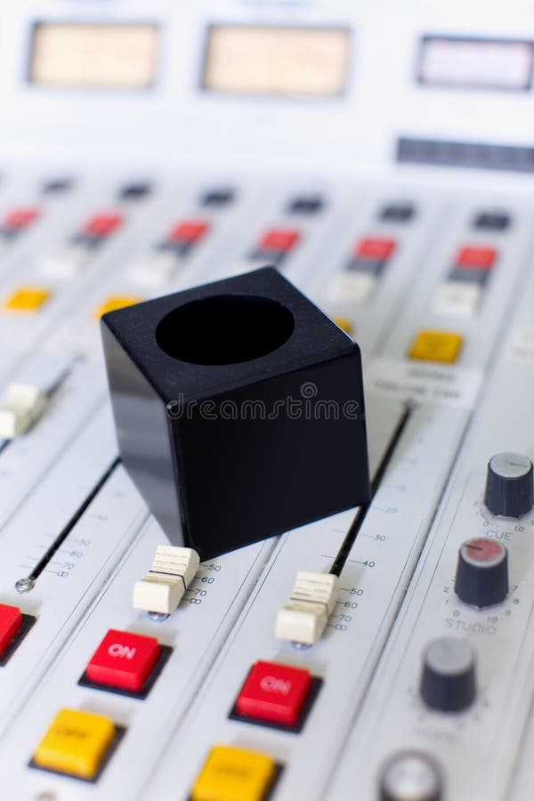 Microphone Cube Flag on Mixing Table Stock Photo - Image of studio ...