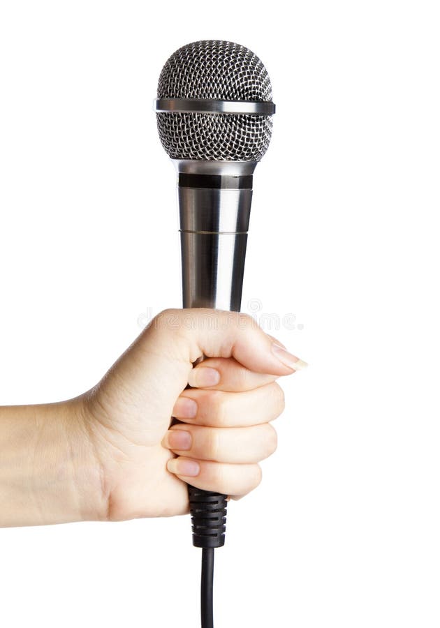 Main Avec Le Microphone D'isolement Sur Le Fond Blanc Photo stock ...