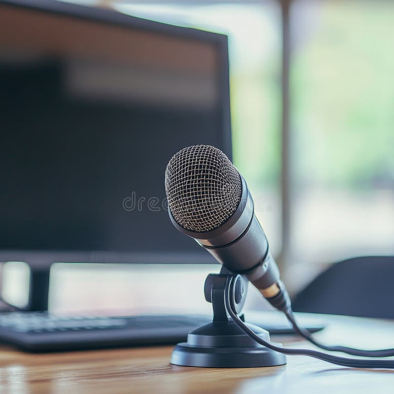 Microphone on the Desktop with Keyboard and Mouse, Business Concept ...