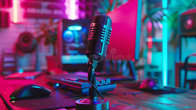 Microphone on the Desktop in the Recording Studio. the Concept of Radio ...