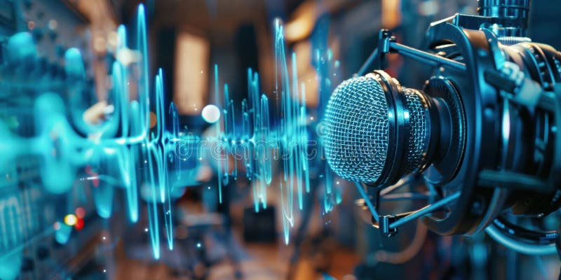 Microphone with Digital Sound Waves in Studio. Generative Ai Stock ...
