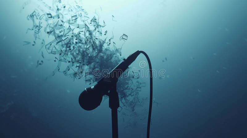 Microphone with Dissolving Musical Notes Underwater Scene Stock Photo ...