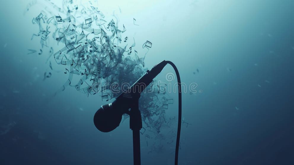Microphone with Dissolving Musical Notes Underwater Scene Stock Photo ...