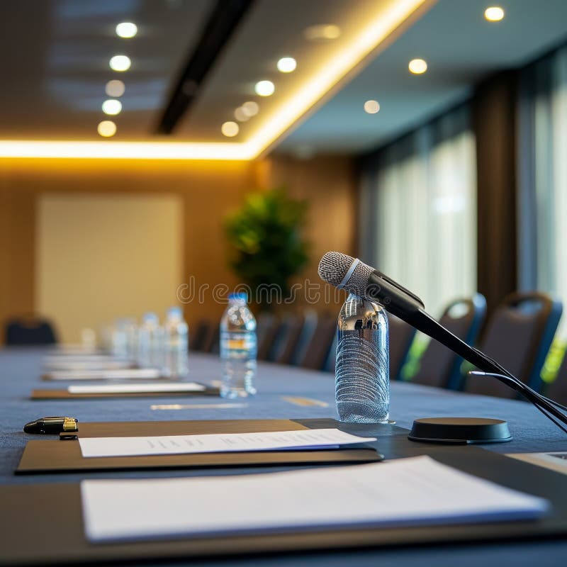 Microphone and Documents on the Table in Conference Room, Business ...