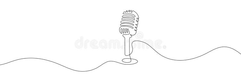 Microphone Continuous One Line Drawing Isolated on White Background ...