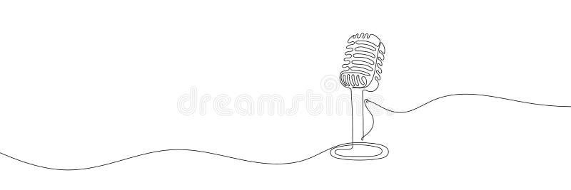 Microphone Continuous One Line Drawing Isolated on White Background ...
