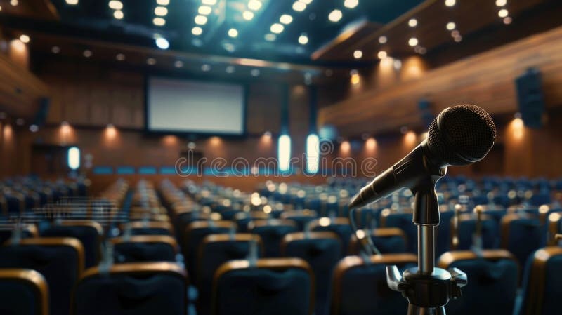Microphone in Empty Auditorium Stock Photo - Image of generated, studio ...