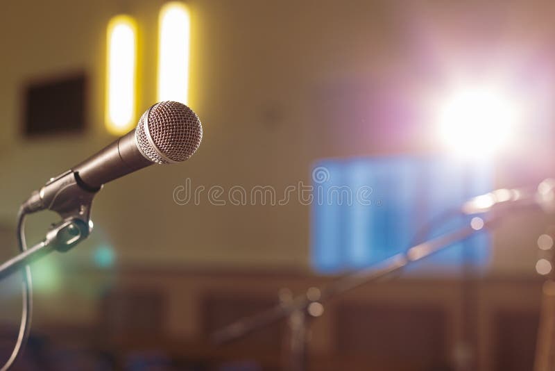 Microphone on an Empty Stage before the Concert Stock Image - Image of ...