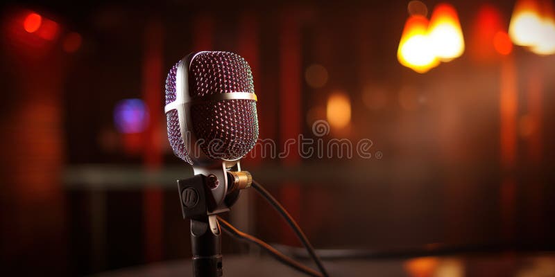 Microphone on an Empty Stage of Night Club Stock Photo - Image of audio ...