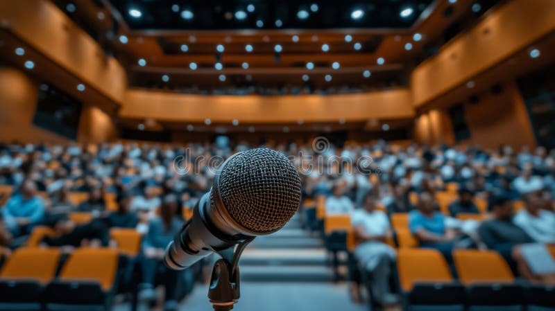 Microphone Facing Audience in a Lecture Hall Stock Illustration ...