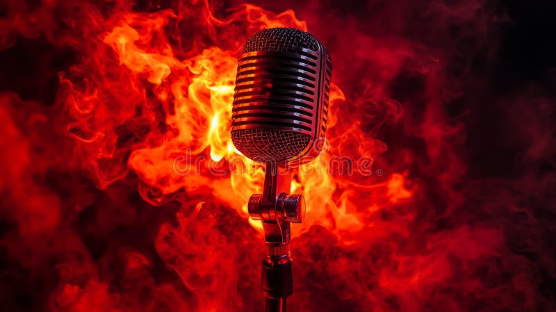 A Microphone on Fire with a Black Background Stock Photo - Image of ...