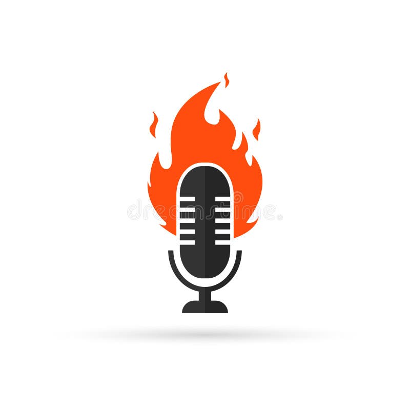 Microphone with Flames Icon. Music Fire Logo Design. Flame Fire Podcast ...