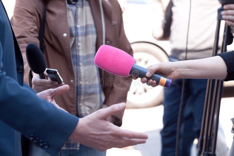 Microphone in Focus. Press or Media Interview. Stock Image - Image of ...