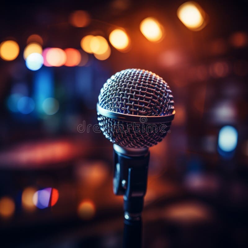 Microphone in Focus, Stage Lights Blurâ€”capturing the Essence of ...