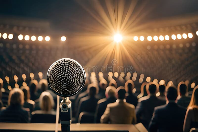 A Microphone in Front of an Audience. Comedy Music and Theater Live ...