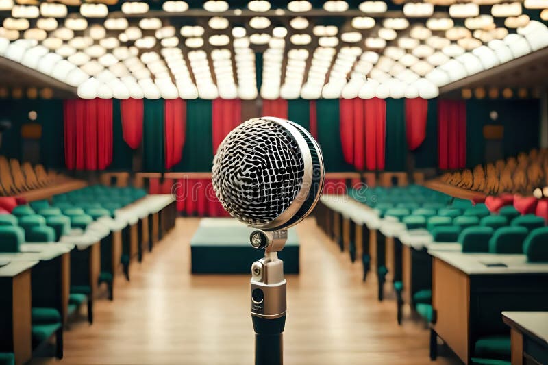 A Microphone in Front of an Audience. Comedy Music and Theater Live ...