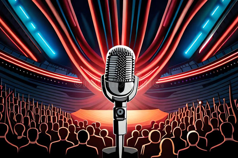A Microphone in Front of an Audience. Comedy Music and Theater Live ...