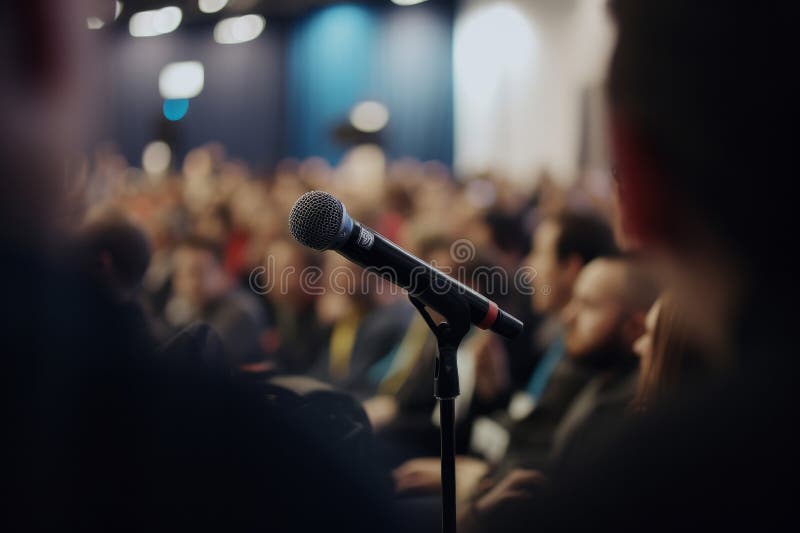 A Microphone in Front of a Conference Seminar Audience. Generative Ai ...