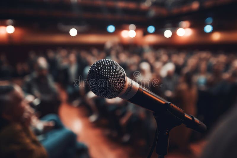 A Microphone in Front of a Conference Seminar Audience. Generative Ai ...