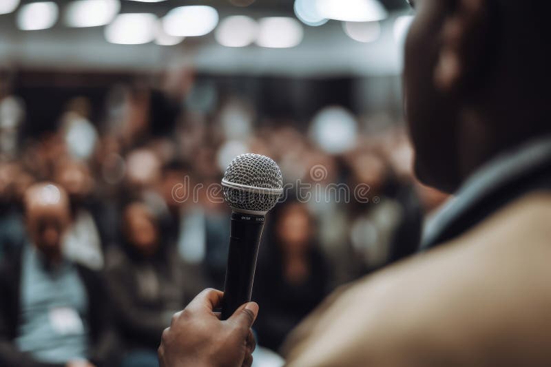 A Microphone in Front of a Conference Seminar Audience. Generative Ai ...