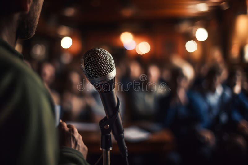 A Microphone in Front of a Conference Seminar Audience. Generative Ai ...