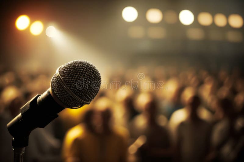 Microphone in Front of Crowd of People. Generative AI Stock ...