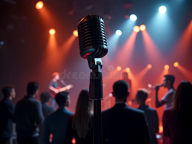 A Microphone in Front of a Crowd of People Generated Stock Illustration ...