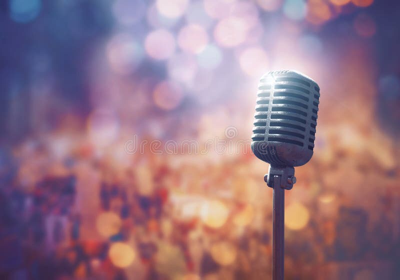 Microphone in Front of a Crowd Stock Image - Image of crowd, sound ...