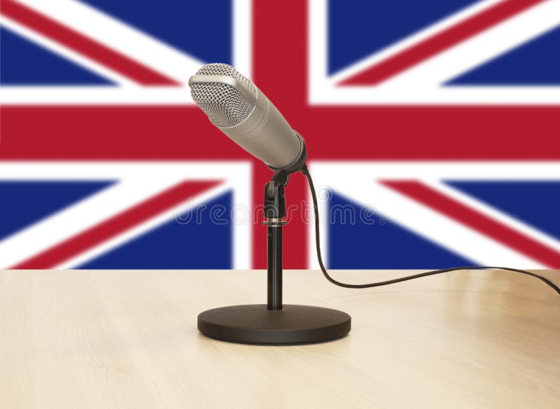 Microphone in Front of an English Flag Stock Photo - Image of kingdom ...