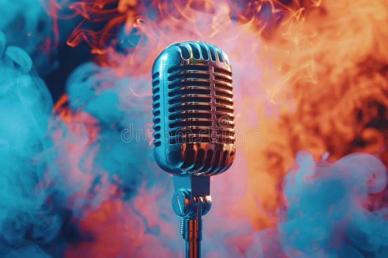 A Microphone is in Front of a Fire, with Smoke and Flames Surrounding ...