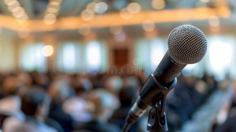 Microphone in Front of Large Group of People Stock Photo - Image of ...