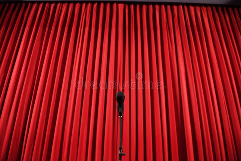 Microphone in Front of a Red Curtain Stock Photo - Image of concert ...