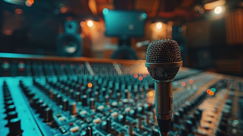 Microphone in Front of Sound Board Stock Photo - Image of board, desk ...