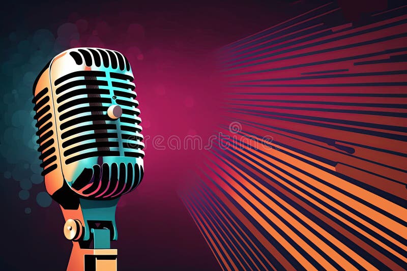 Retro Style Microphone on a Stage with Comic Background. Generative Ai ...
