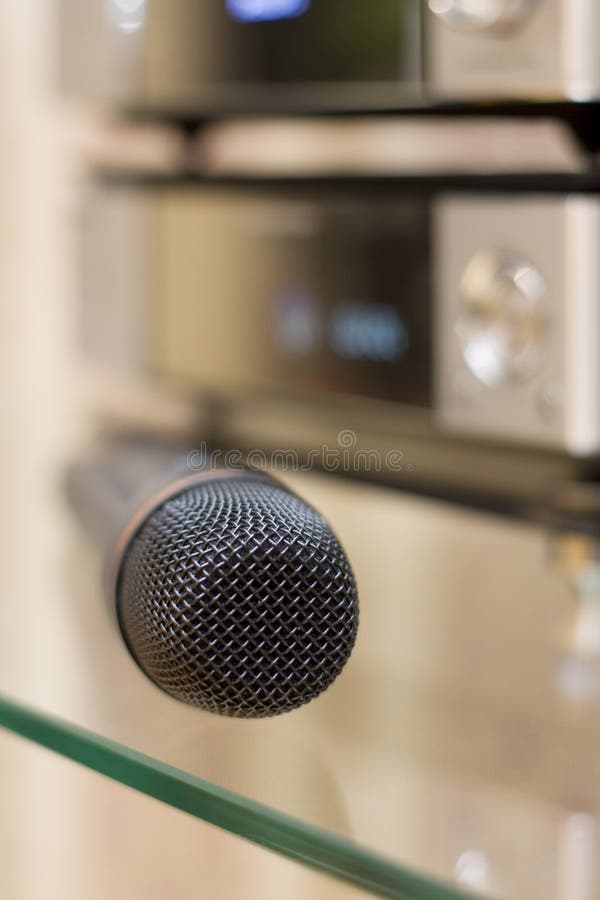 Microphone on the Glass Table Stock Image - Image of recording ...