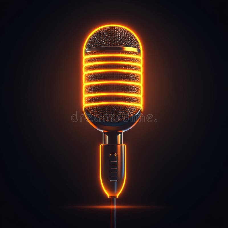 A Microphone with a Glowing Orange Cord Stock Image - Image of session ...