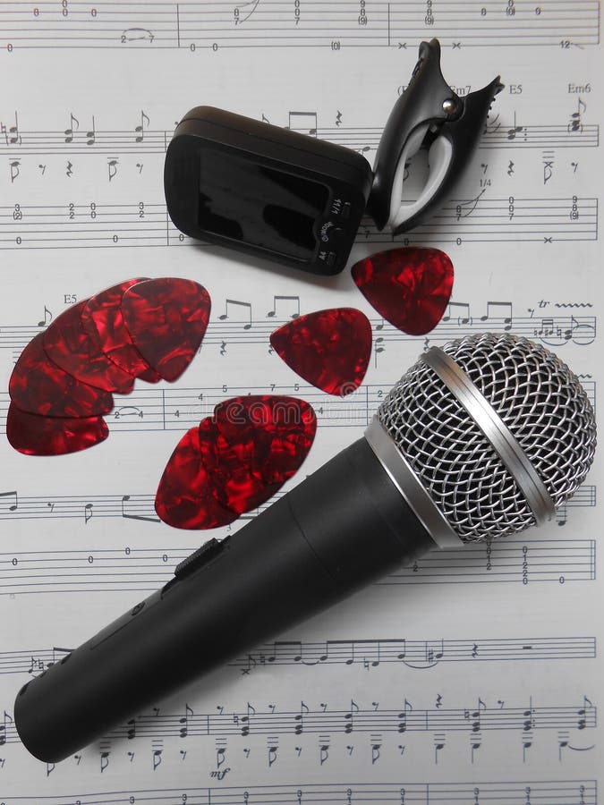 Microphone on the Music Notes Stock Photo - Image of note, compositor ...