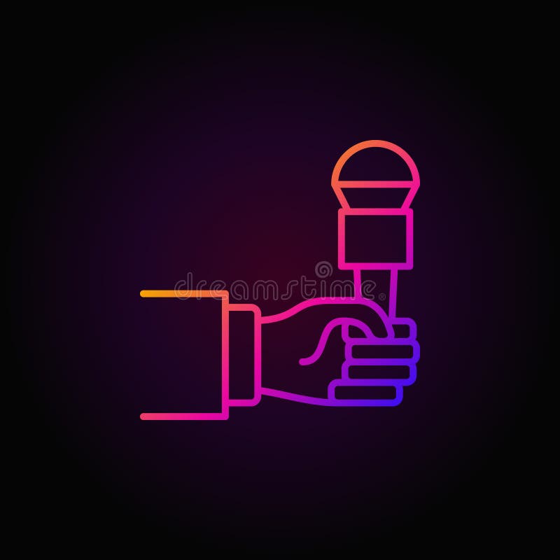 Microphone in Hand Vector Linear Icon. Hand with Mic Symbol Stock ...