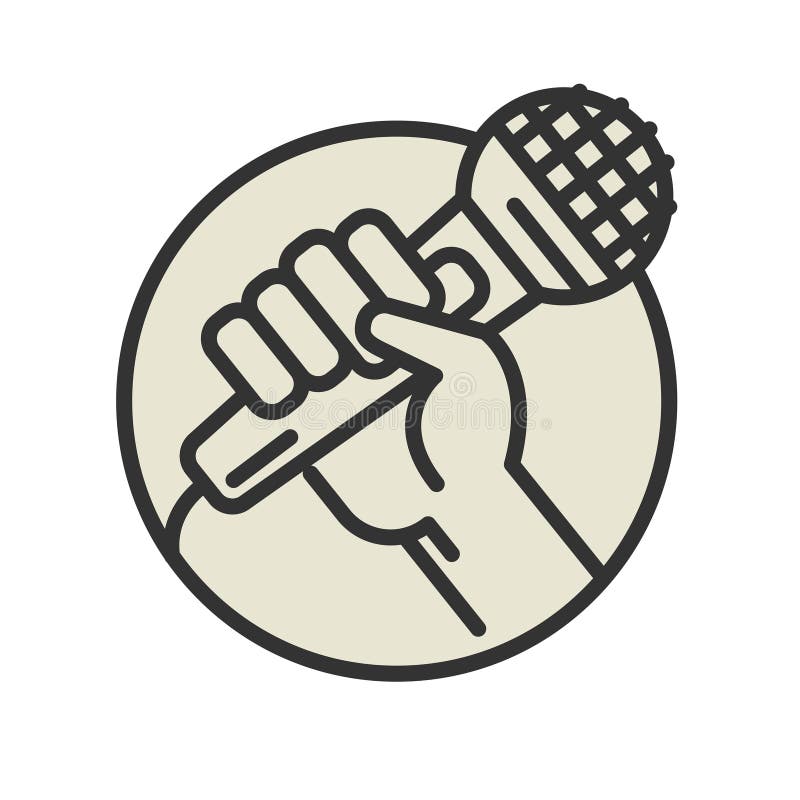 Microphone in Hand Icon or Symbol Isolated Stock Vector - Illustration ...
