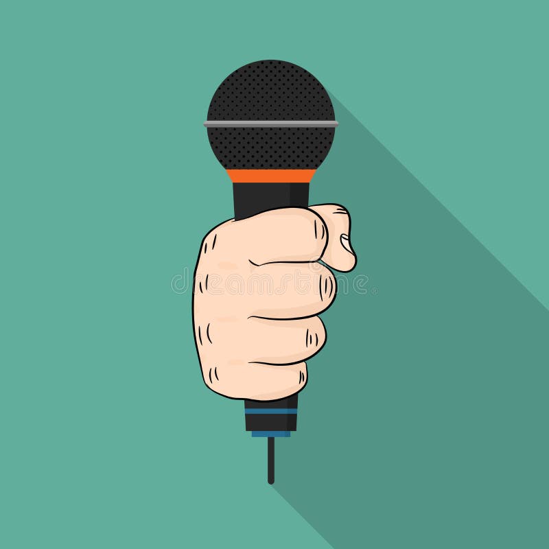 Microphone in the Hand of a Man. Vector Illustration. Interview Concept ...