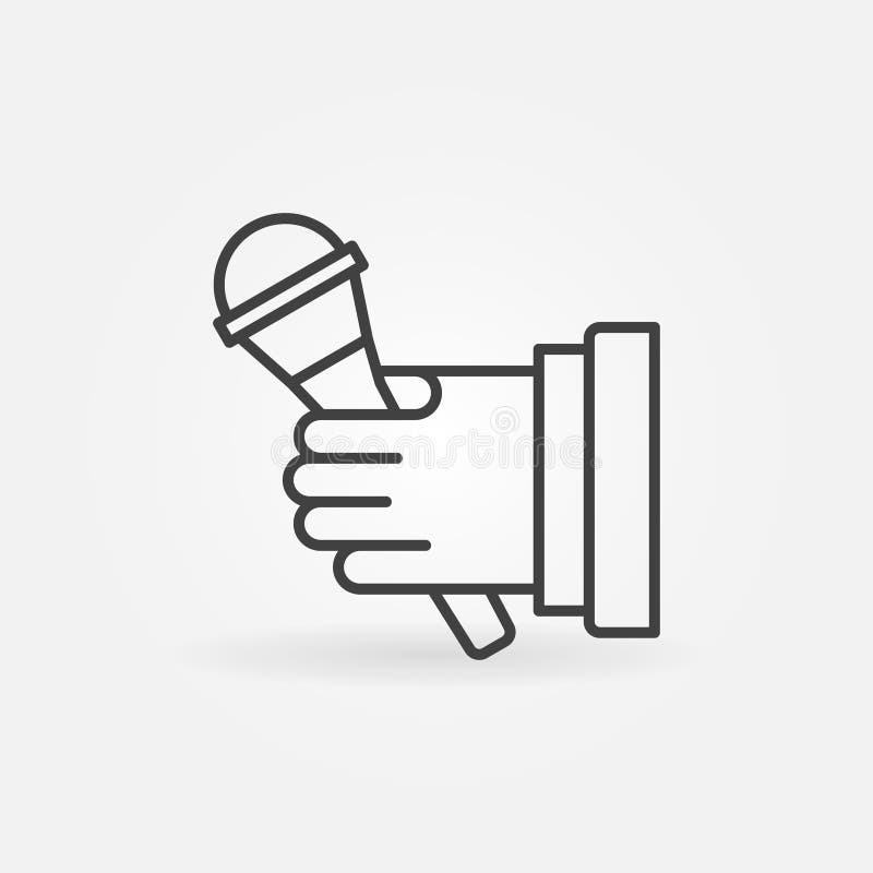 Microphone in Hand Vector Linear Icon. Hand with Mic Symbol Stock ...