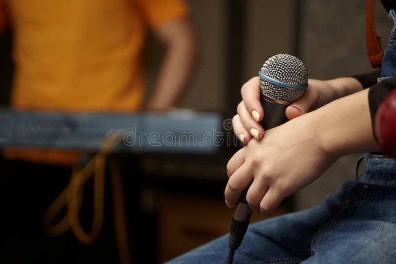 Microphone in hand stock image. Image of hand, broadcast - 13479969